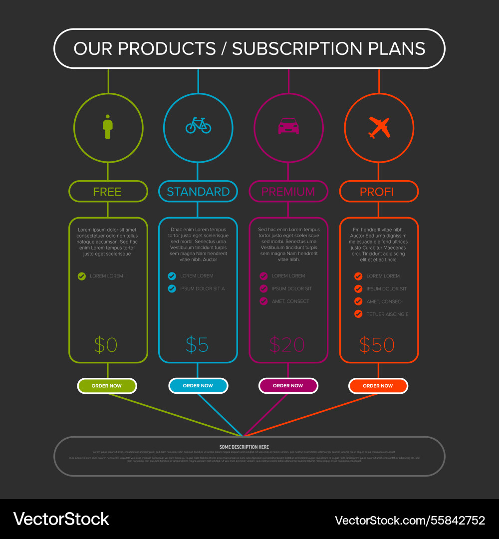 Subscription Plan Pricing Infographic Royalty Free Vector