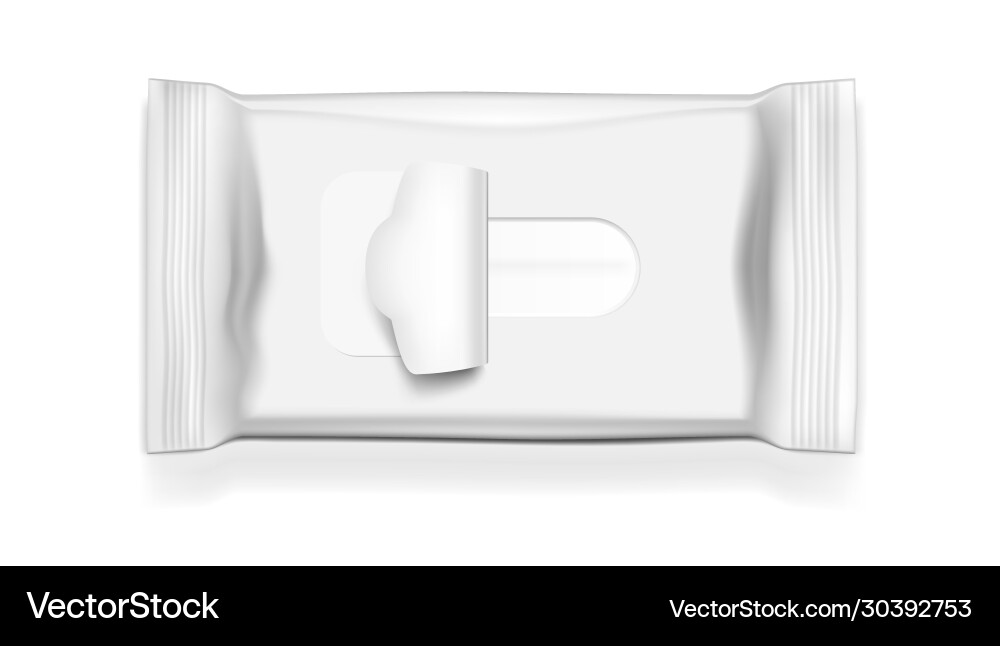 Blank wet wipes realistic flow pack top view Vector Image