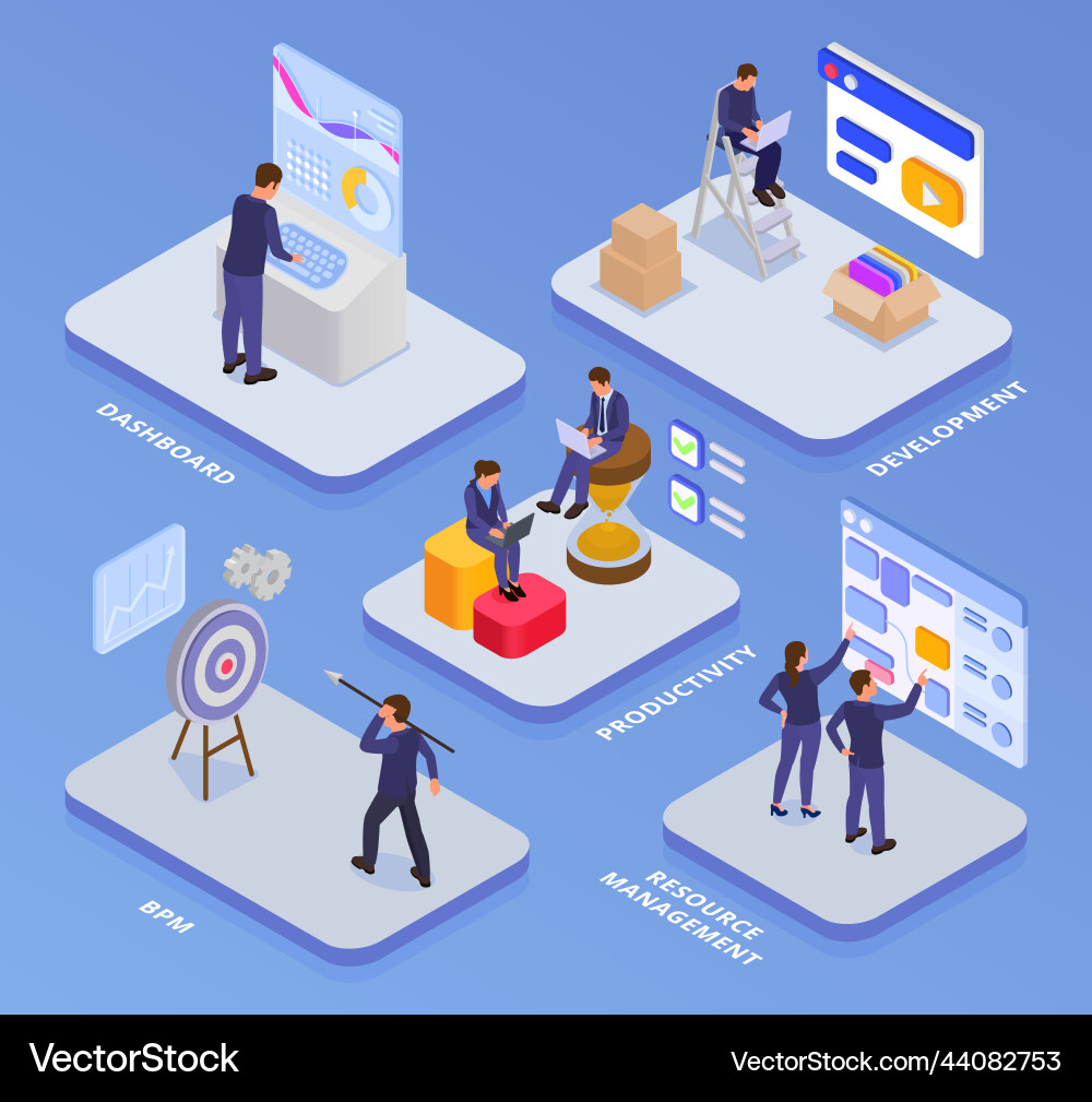 Business software isometric infographics Vector Image