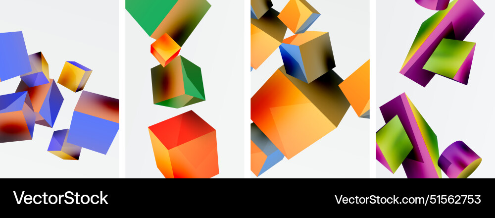 Flying 3d shapes cubes and other geometric Vector Image