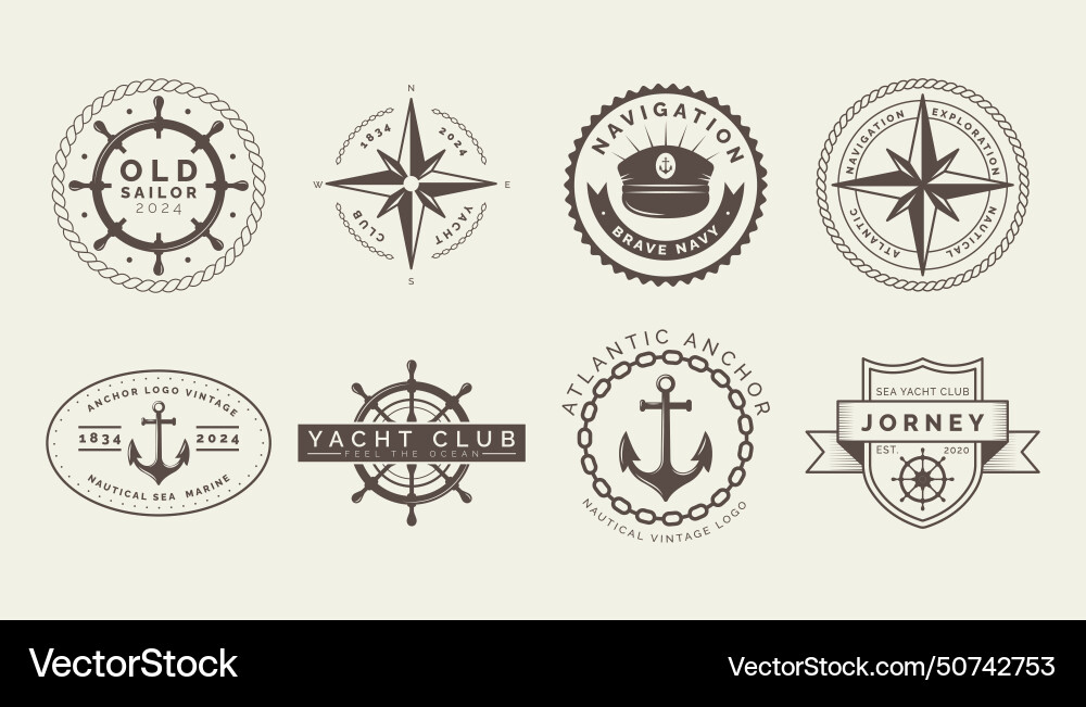 Nautical logo ship club icon navigation compass Vector Image
