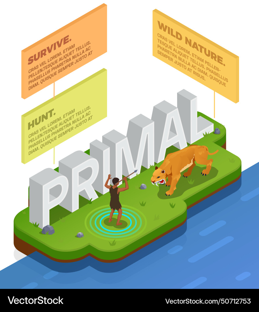 Primal life isometric infographics Royalty Free Vector Image
