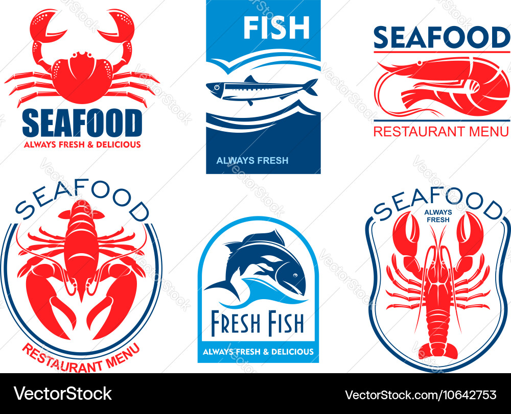Seafood icons fresh fish restaurant menu Vector Image