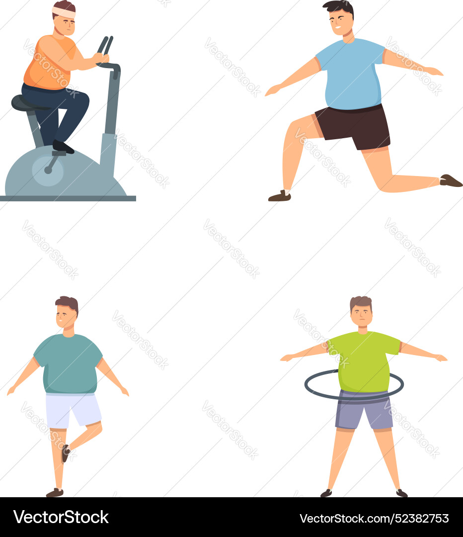 Set of men engaging in different exercises Vector Image