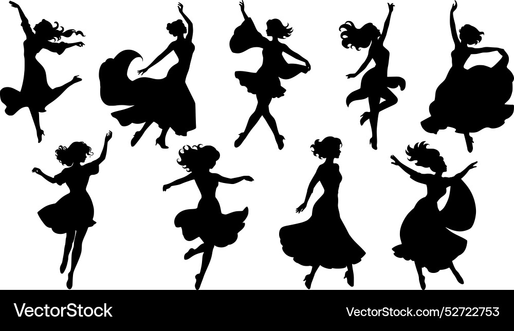 Silhouette set of dancing lady Royalty Free Vector Image