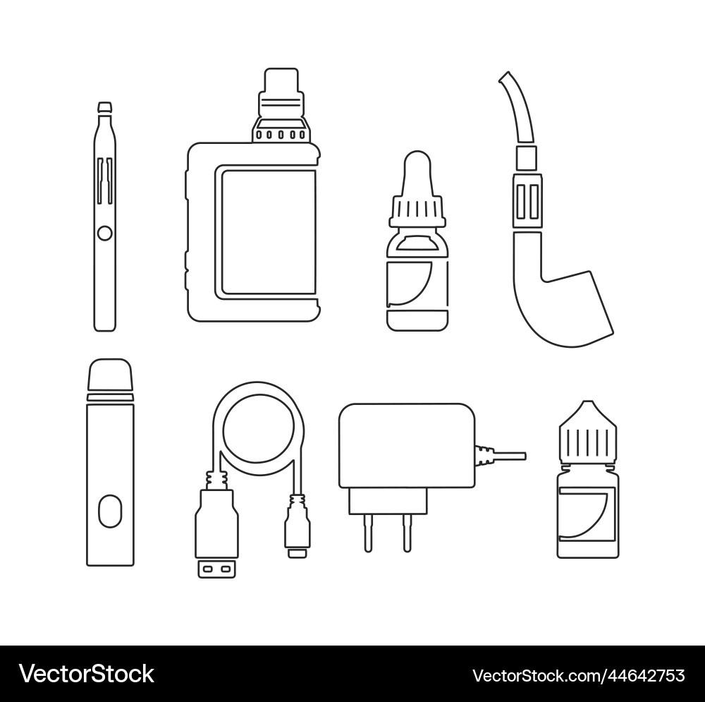 Vape and e-cigarette set outline doodles Vector Image