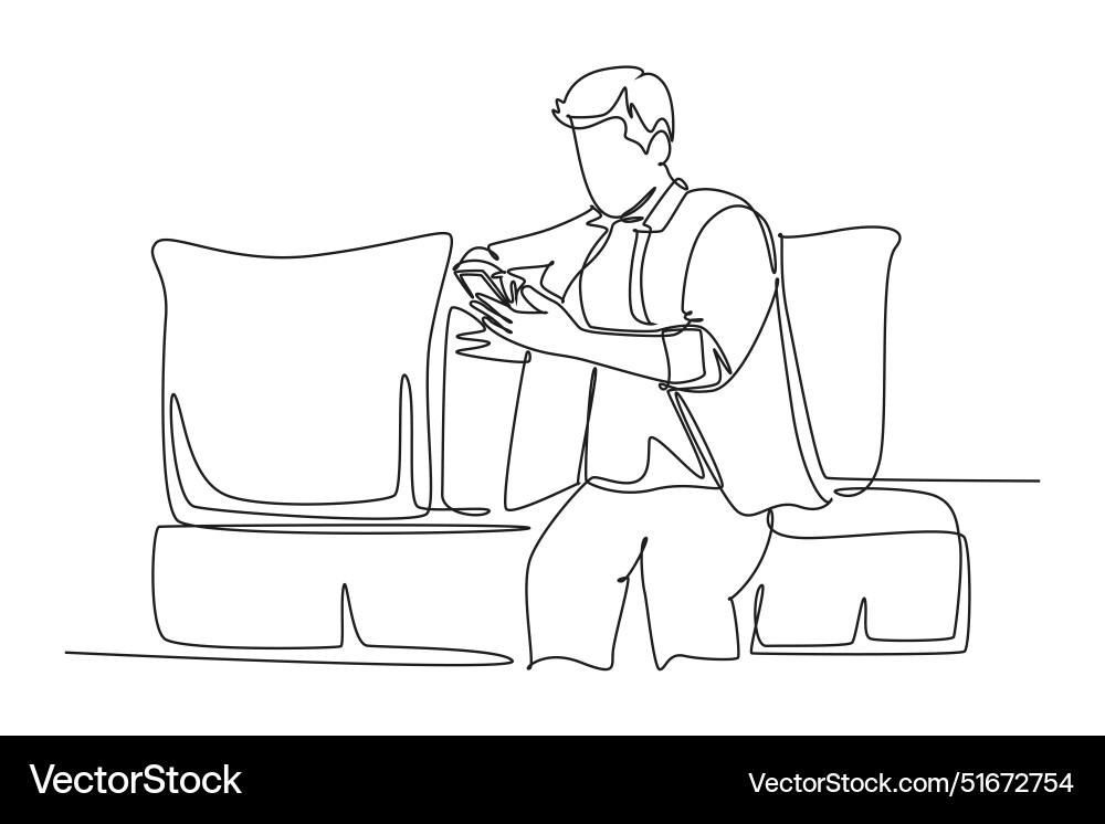 Continuous one line drawing of young relax Vector Image