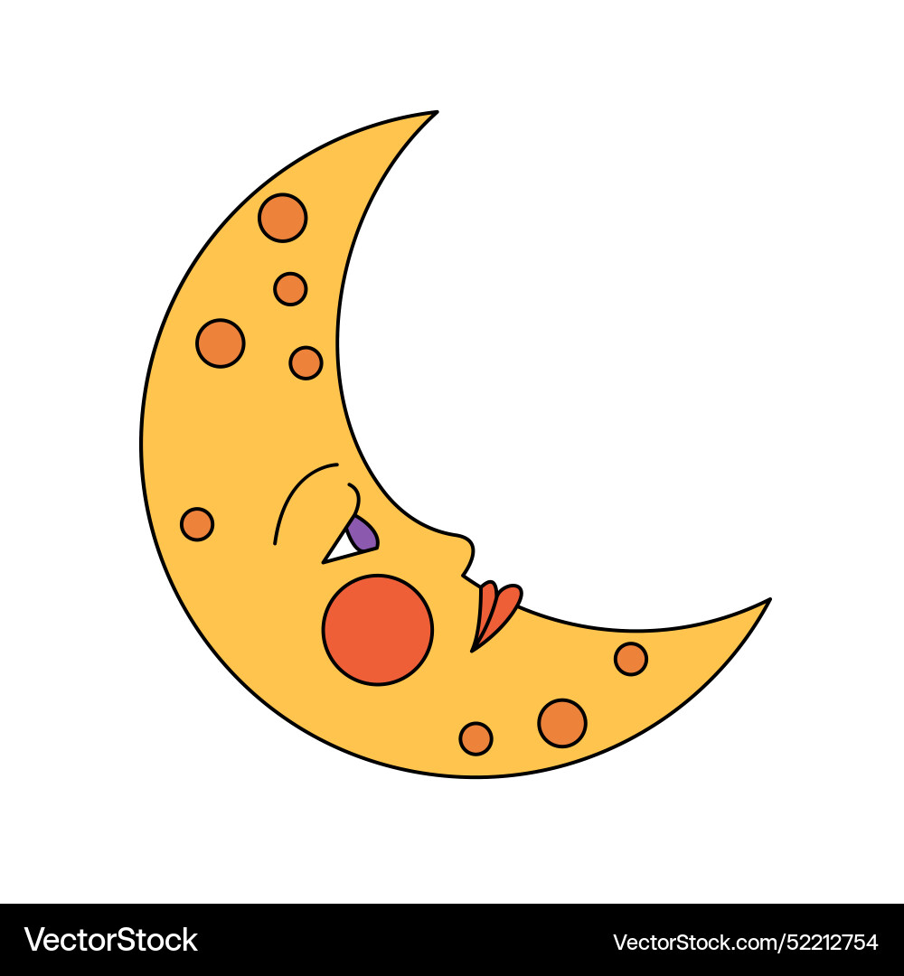 Groovy cute yellow crescent moon character Vector Image