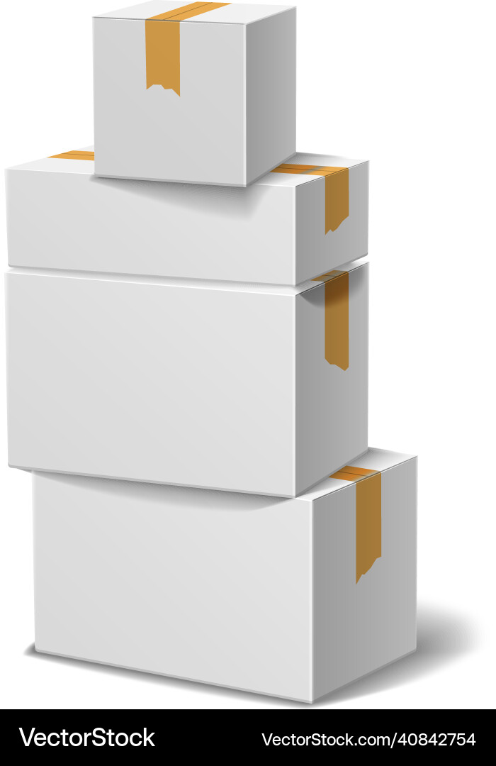 Realistic box stack white paper packages mockup Vector Image
