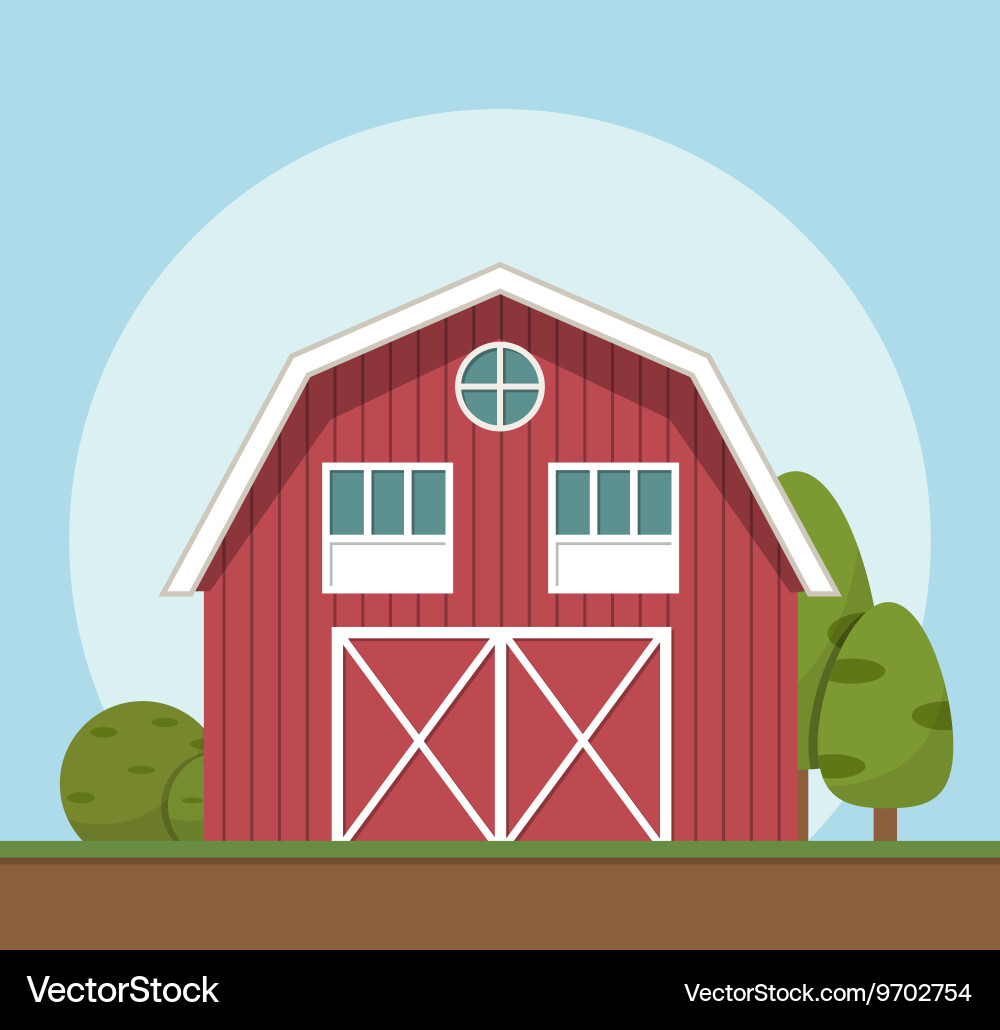 Red farm house flat style Royalty Free Vector Image