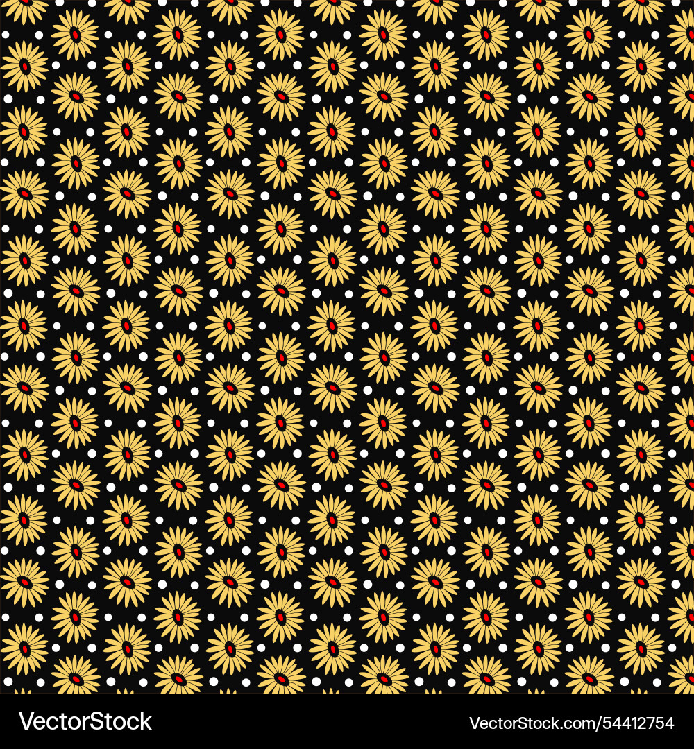 Seamless yellow daisy floral pattern on black Vector Image
