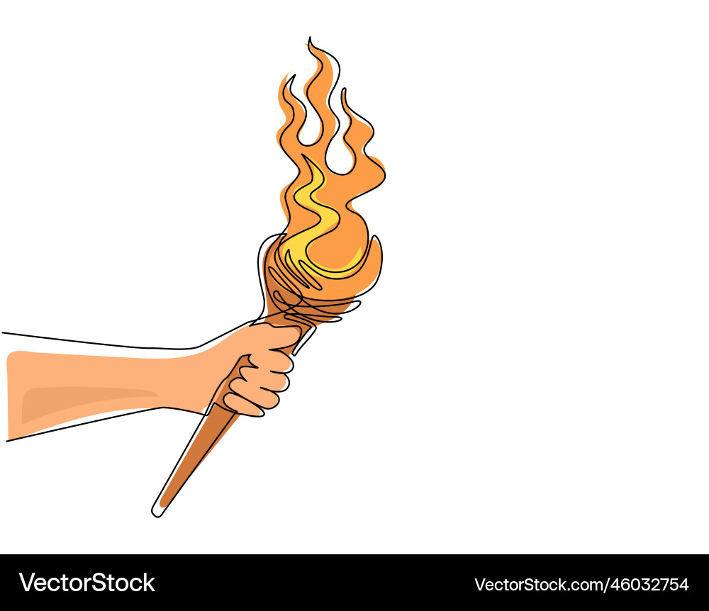 Single one line drawing hand holding torch Vector Image