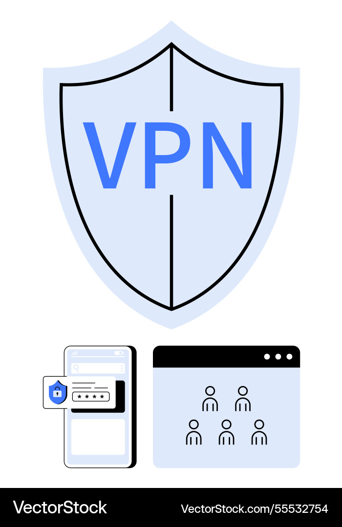 Vpn shield protection with secure login screen Vector Image