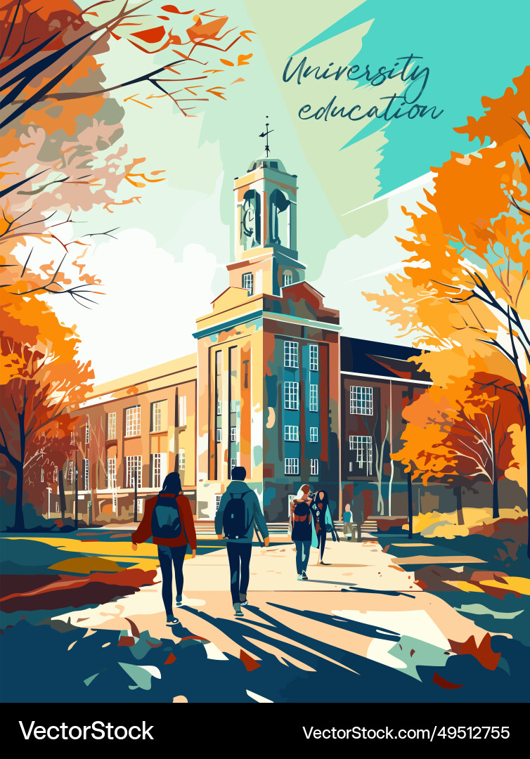 Education university building with students going Vector Image