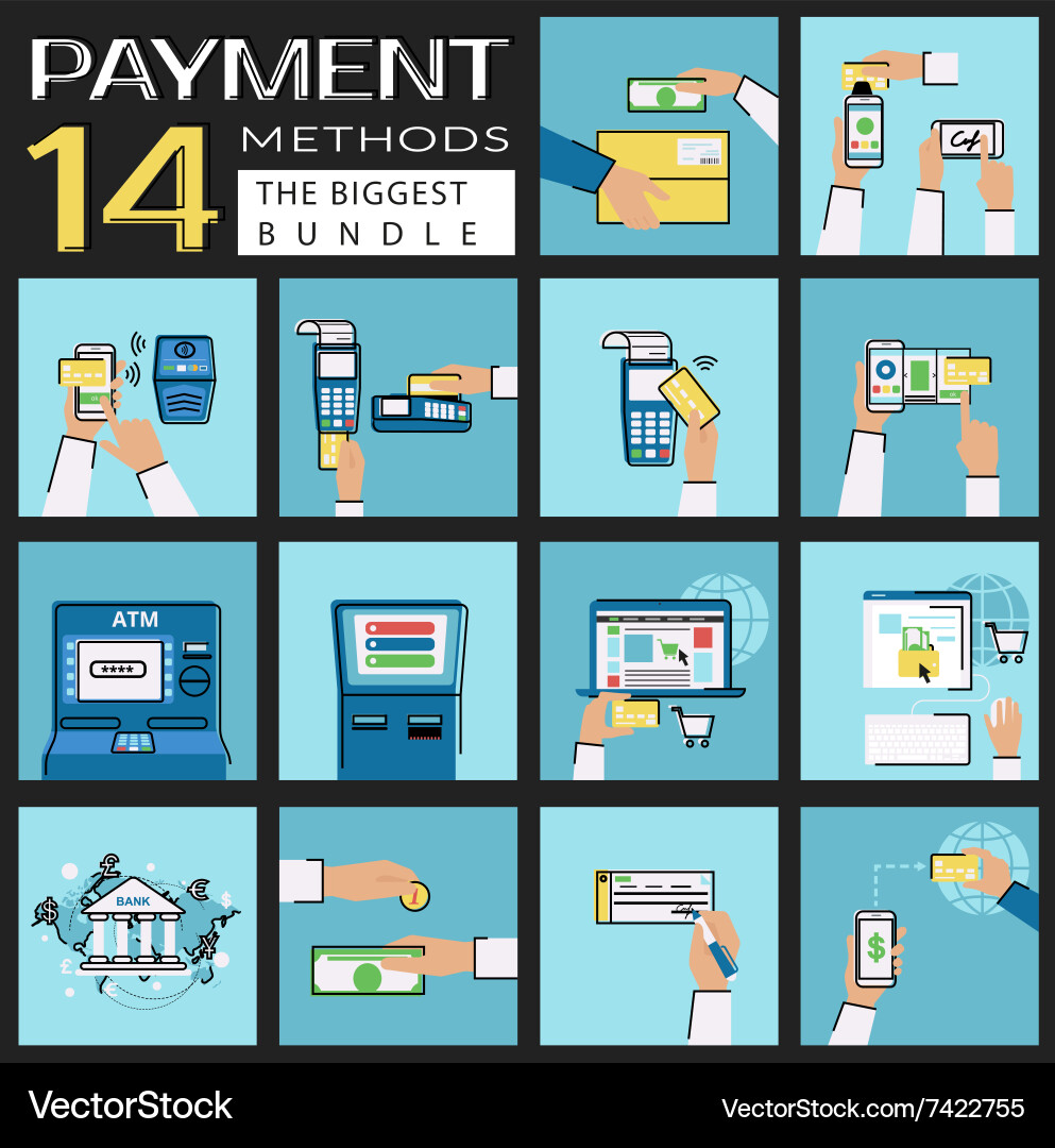 Flat concept set of payment Lizenzfreies Vektorbild