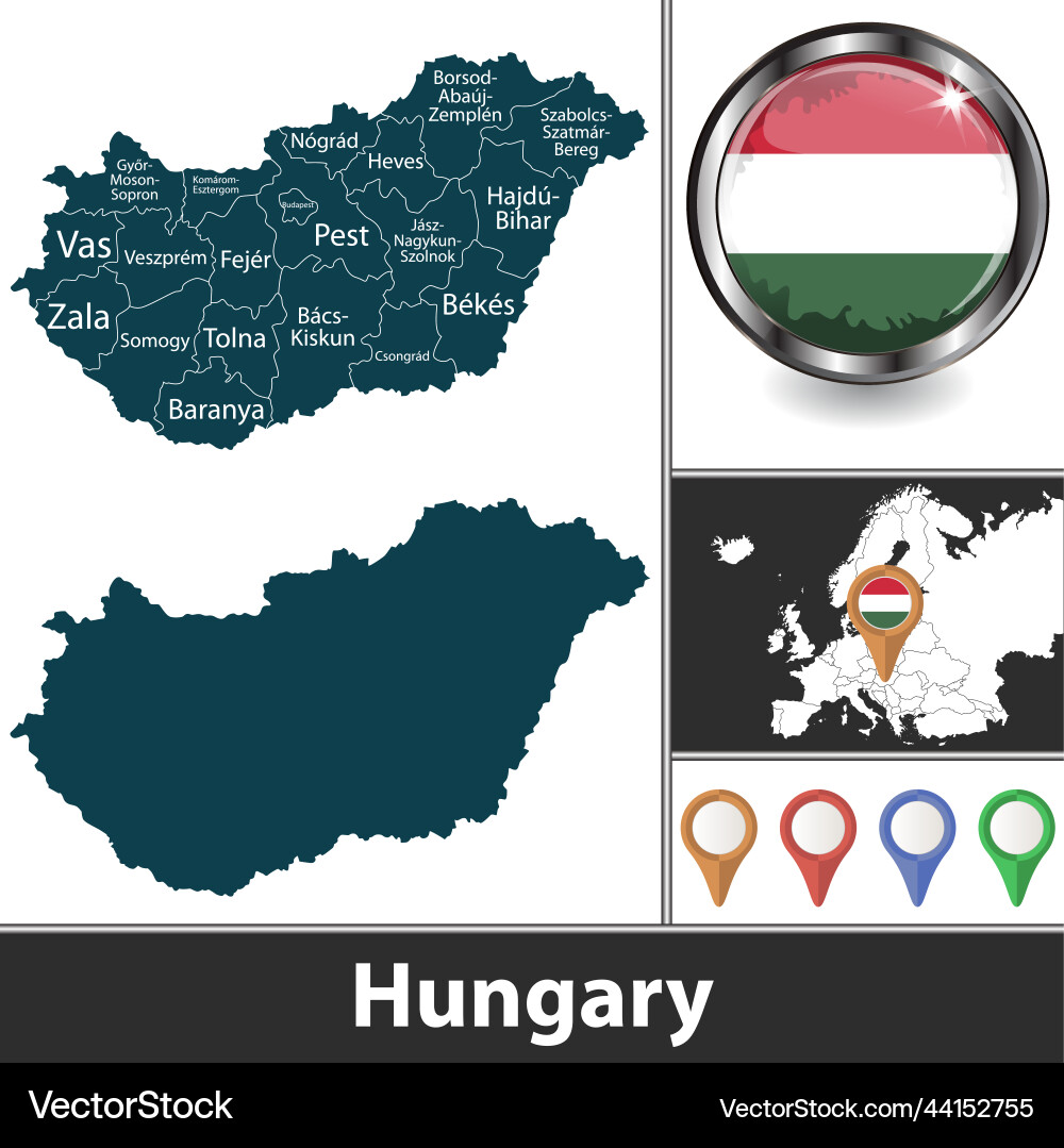Hungary County Map Royalty Free Vector Image - VectorStock