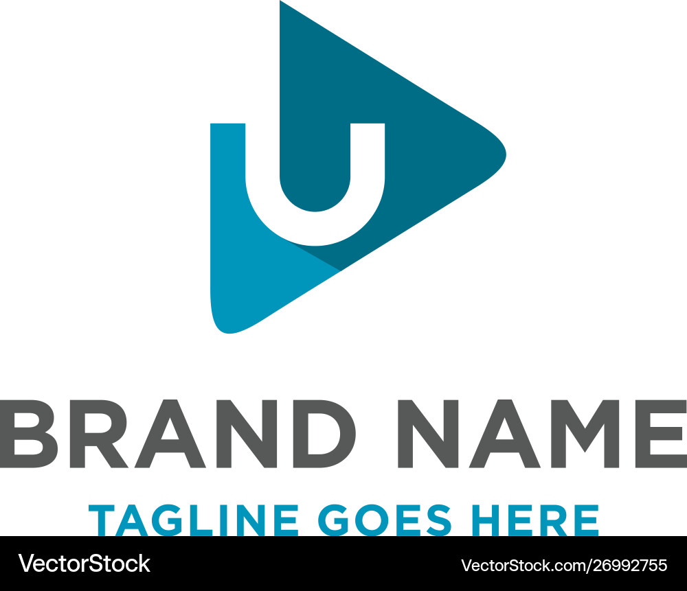 Logo play button initials u Royalty Free Vector Image