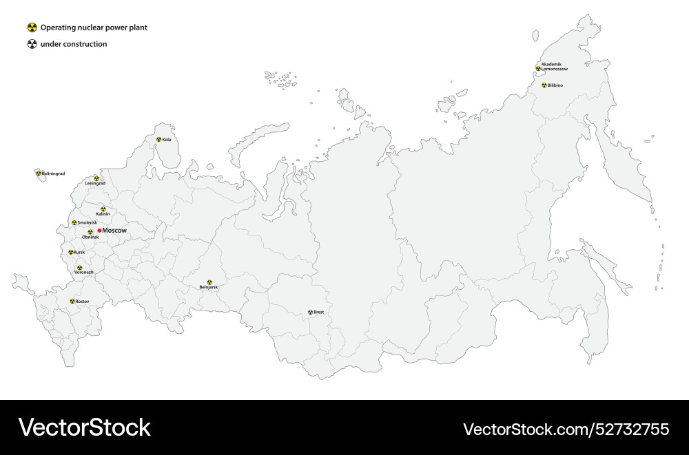 Map of operating russian nuclear power plants Vector Image