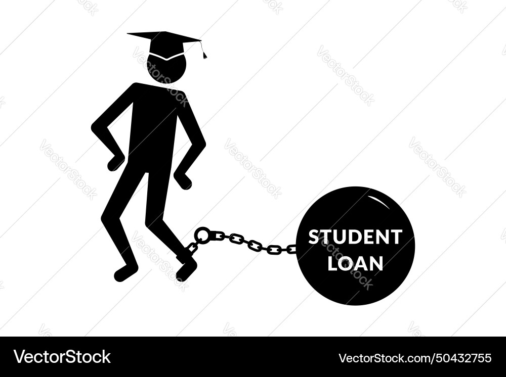 Student icon drowning chained with loan Royalty Free Vector