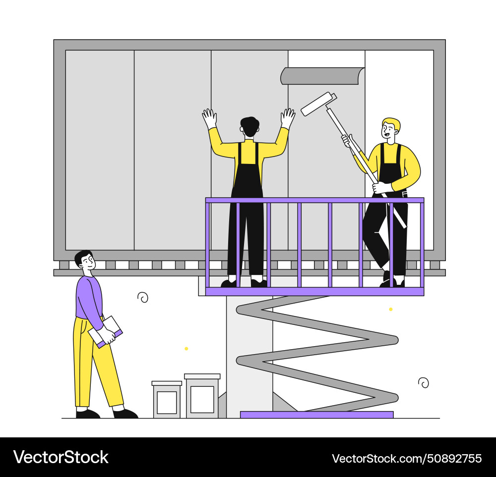Workers with outdoor advertising doodle Royalty Free Vector