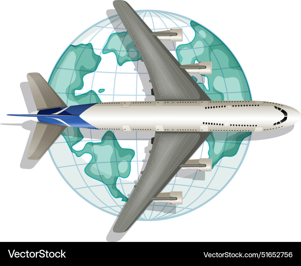 Airplane flying over a world map Royalty Free Vector Image