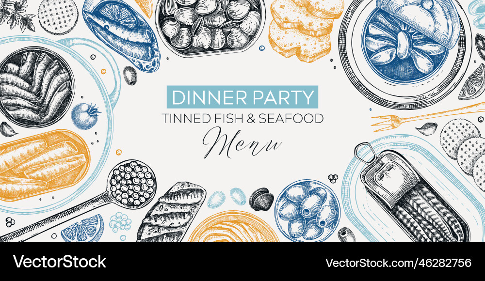 Canned fish frame design in color seafood Vector Image