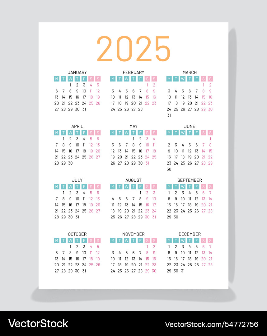 Kalender 2025 Jahr Kalander Vorlage Tasche Vektorbild