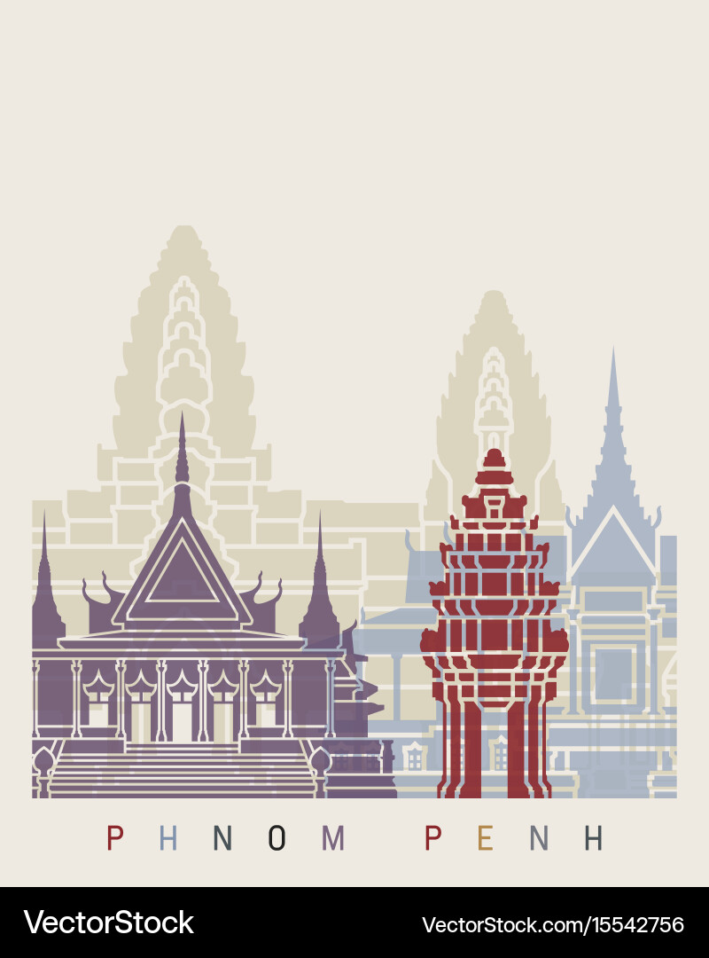 Phnom penh skyline poster Royalty Free Vector Image