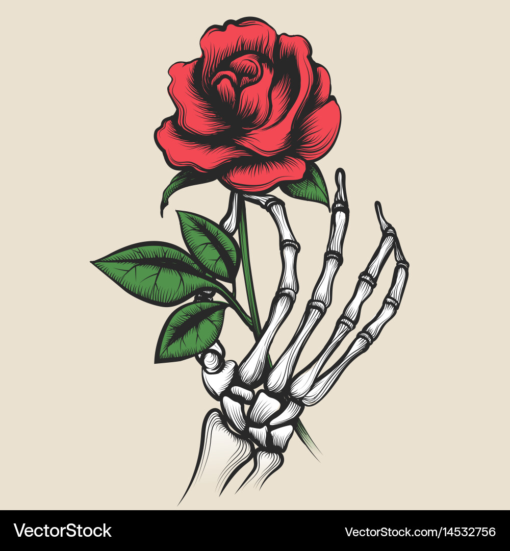 Skeleton hand with rose tattoo style Royalty Free Vector