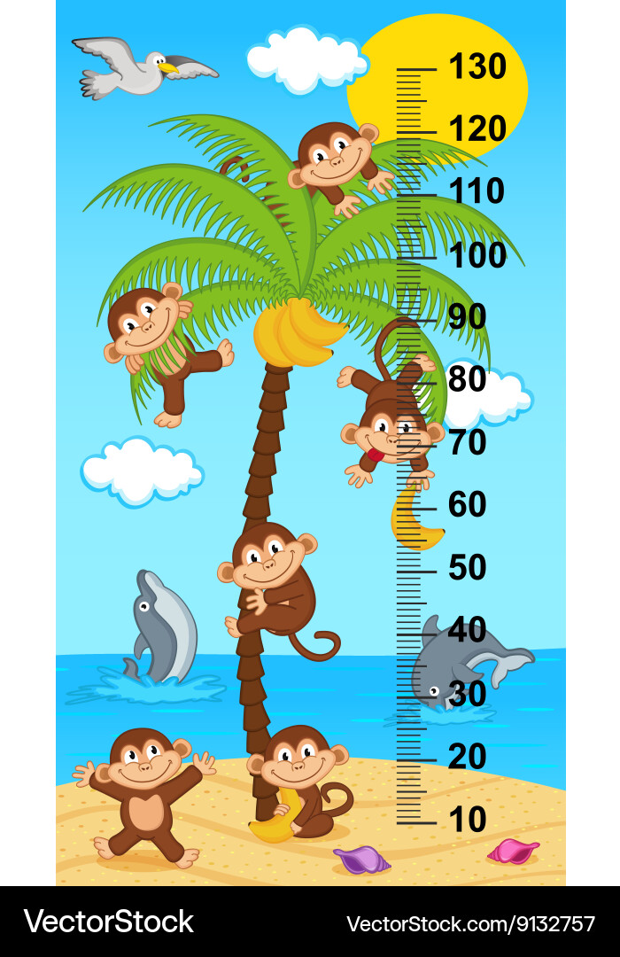 Palm tree height measure with monkeys Royalty Free Vector