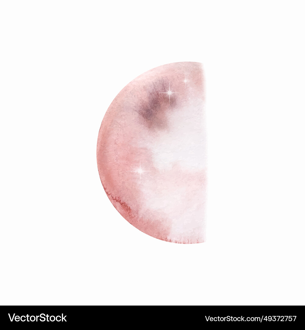 Watercolor light pink round moon half Royalty Free Vector