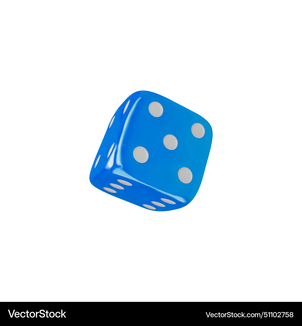Blue die in mid-roll 3d icon Royalty Free Vector Image