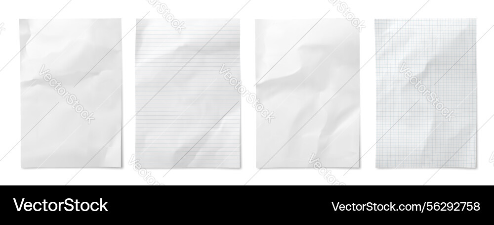 Crumbled folded wrinkle paper sheets set Vector Image