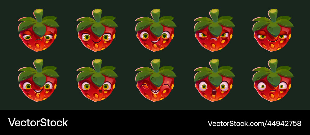 Funny strawberry character with different emotions