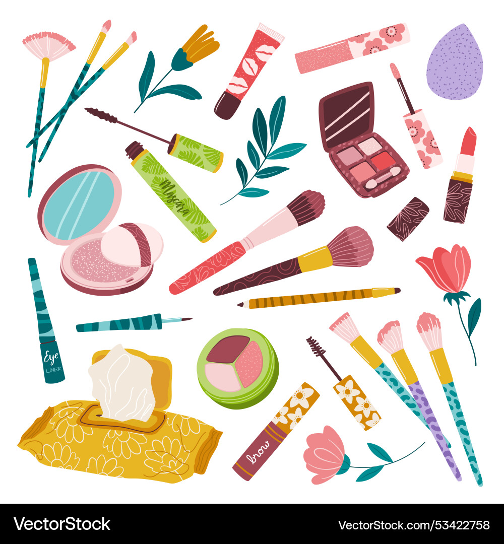 Makeup set with decorative beauty products Vector Image