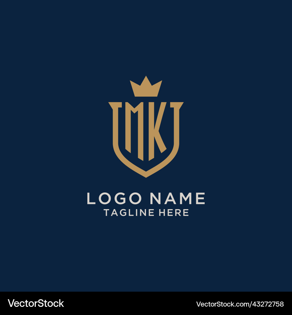 Mk initial shield crown logo Royalty Free Vector Image