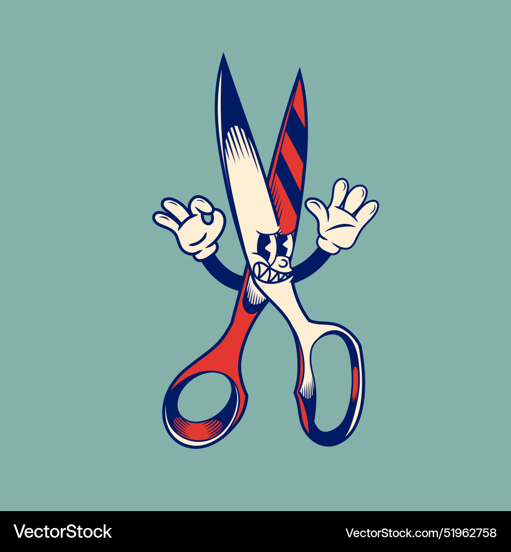 Retro character design of scissors Royalty Free Vector Image