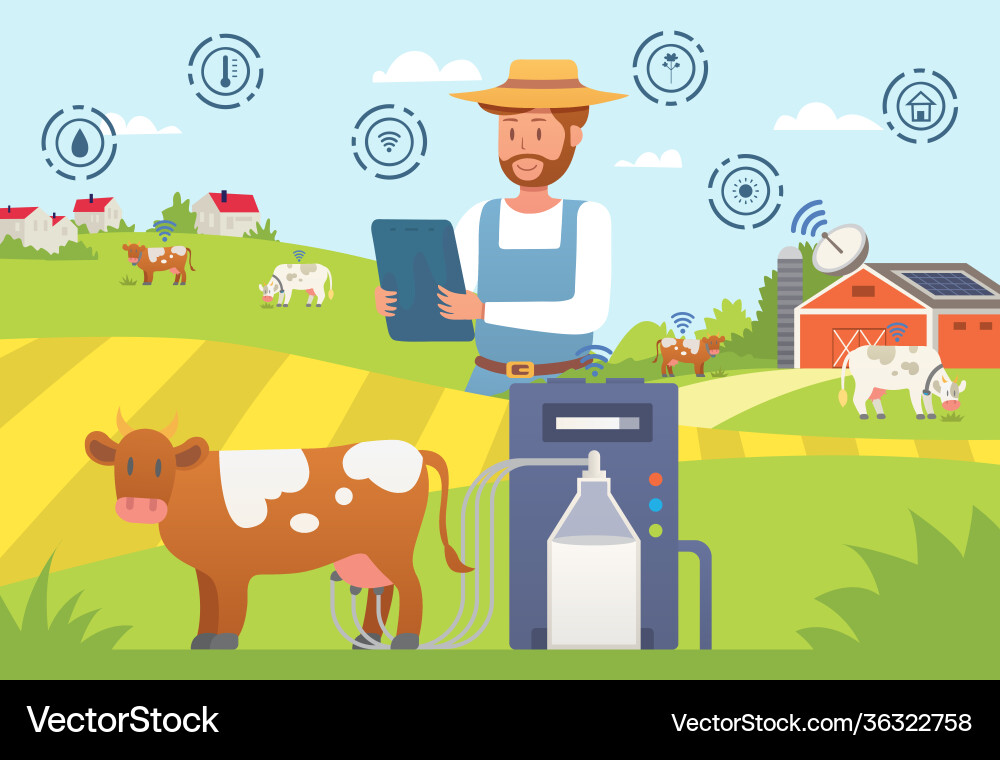 Smart farm farmer using tablet successful Vector Image