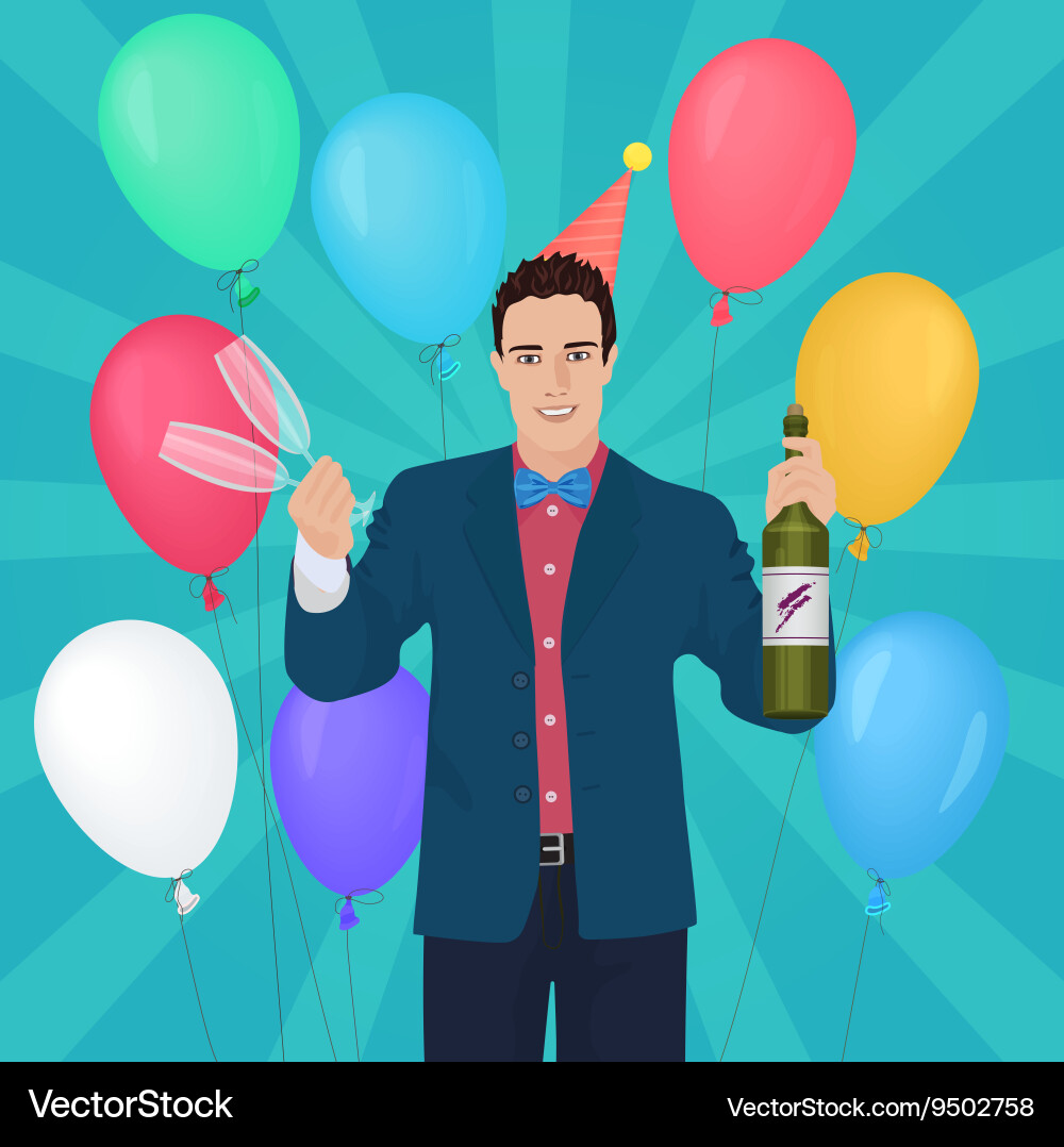 Smiling handsome man holding champagne Royalty Free Vector