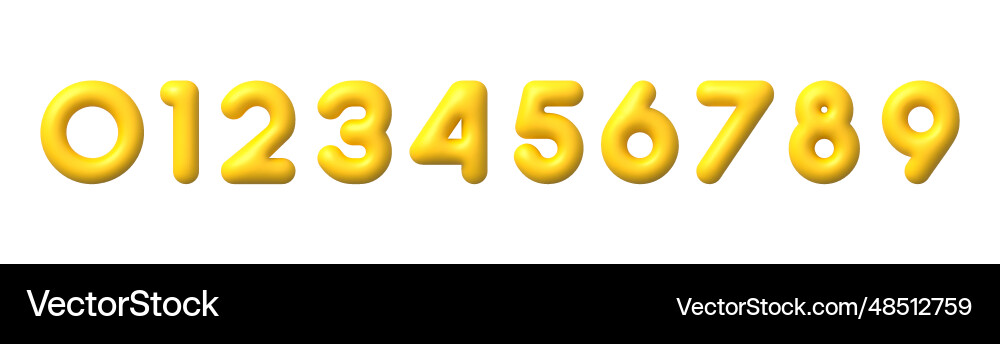 3d yellow numbers ten plastic bubble digits Vector Image