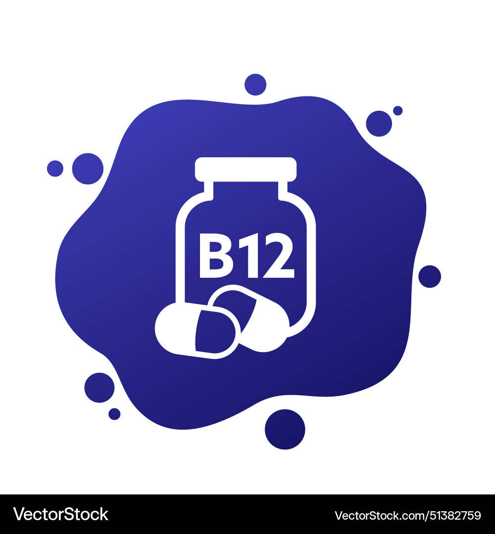 B12 vitamin icon with a bottle Royalty Free Vector Image