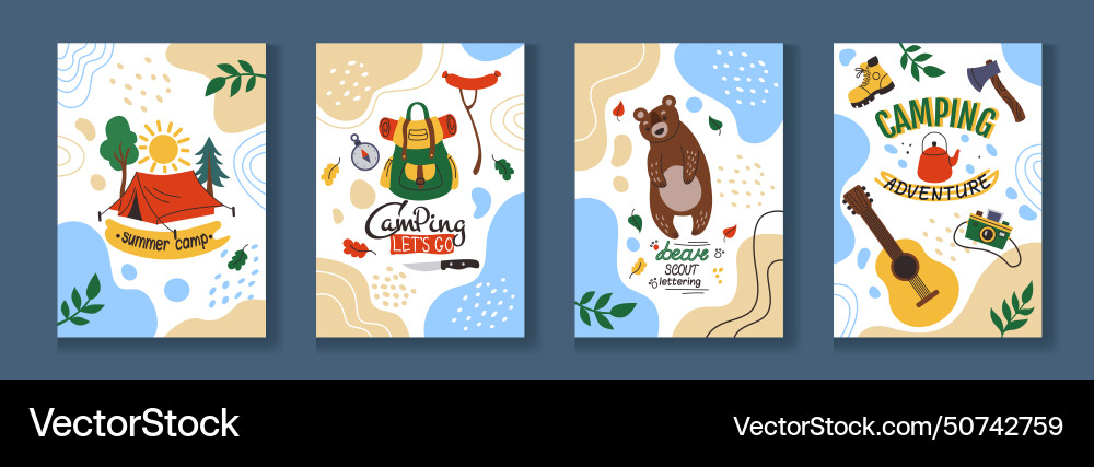 Camp poster hiking adventure camping sticker Vector Image