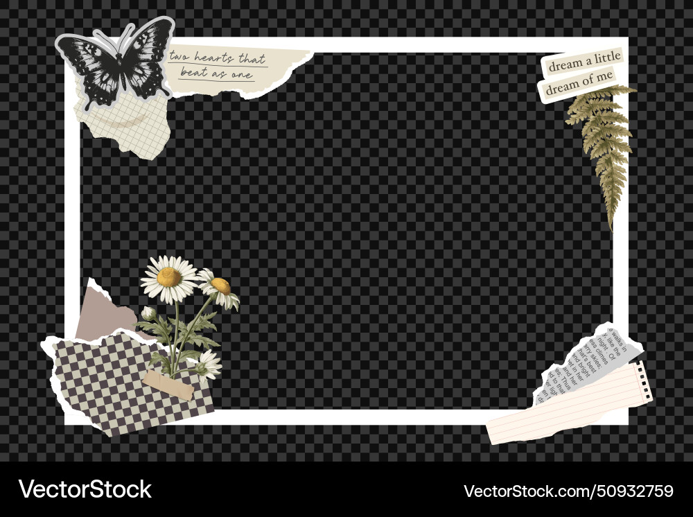 Collage white frame isolated on dark transparent Vector Image