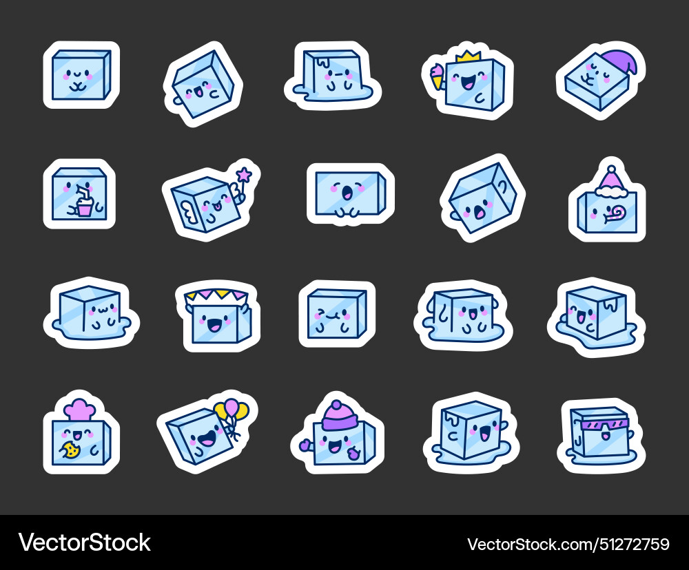 Cute refreshing ice cube sticker bookmark Vector Image