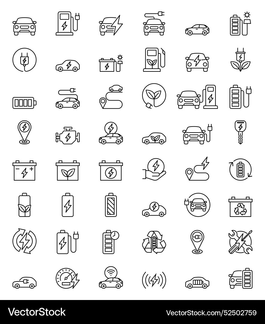 Electric cars hybrid battery line icons Royalty Free Vector Electric cars hybrid battery line icons Royalty Free Vector