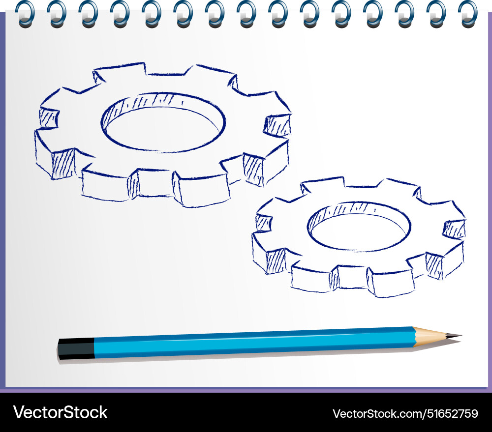 Hand-drawn gears with a pencil Royalty Free Vector Image