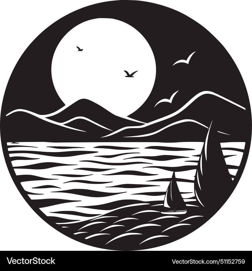 Sea - black and white Royalty Free Vector Image