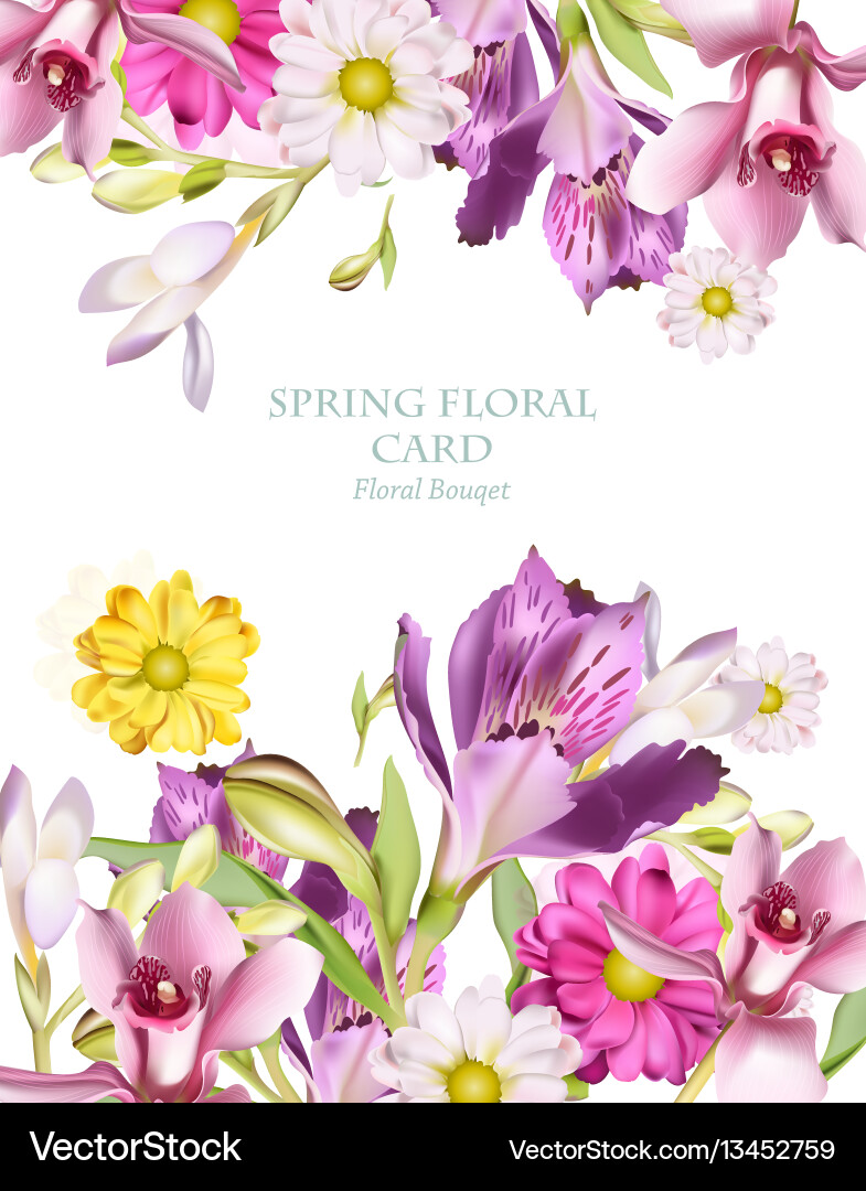 Spring flowers bouquet vertical card background Vector Image