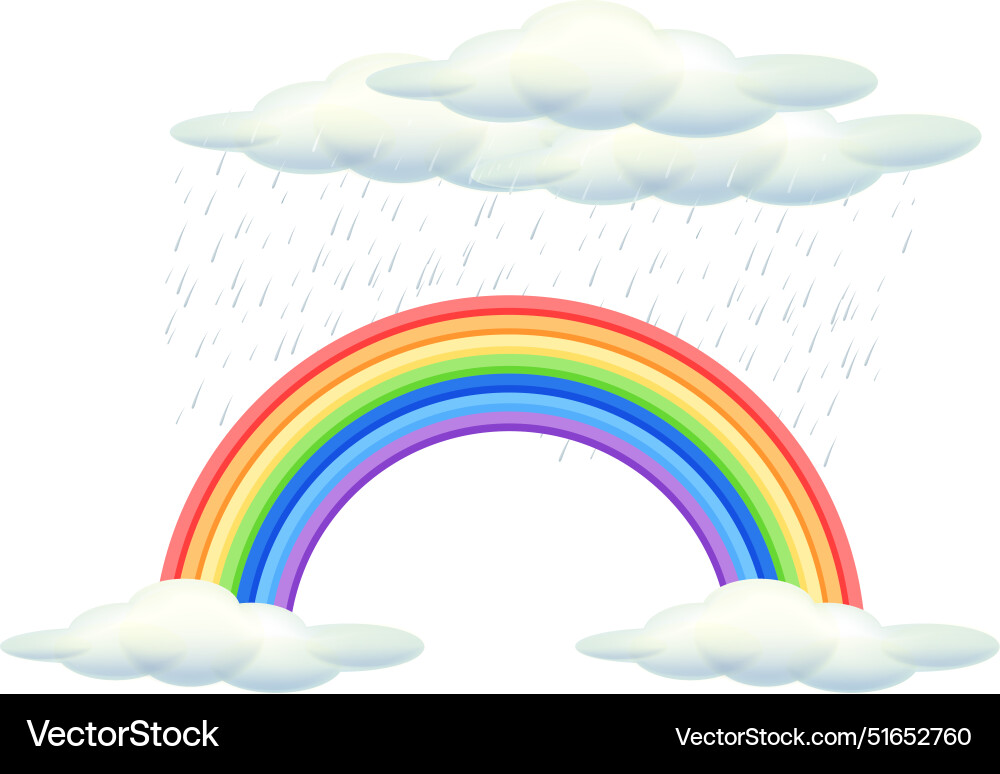 Colorful rainbow with clouds and rain Royalty Free Vector