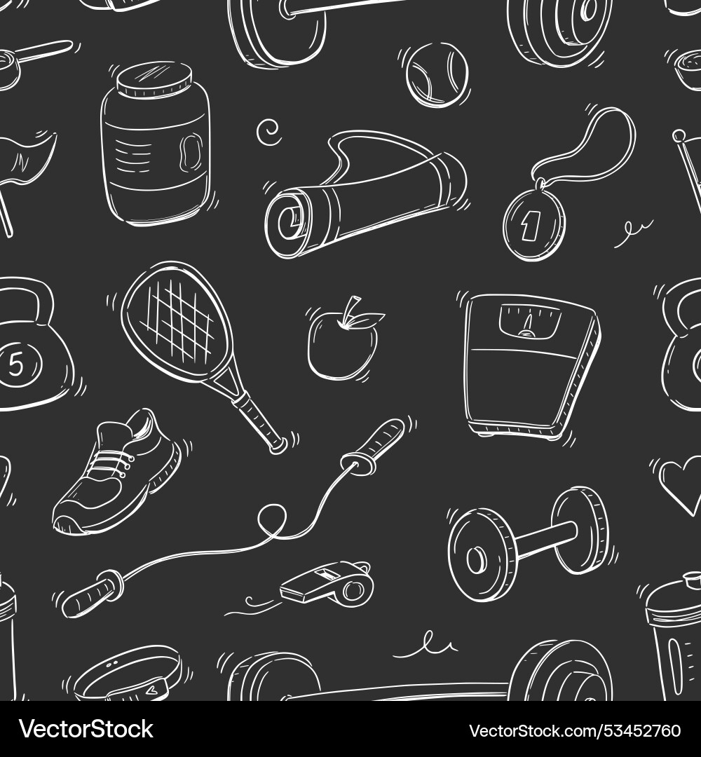 Doodle gym sketch health seamless pattern Vector Image